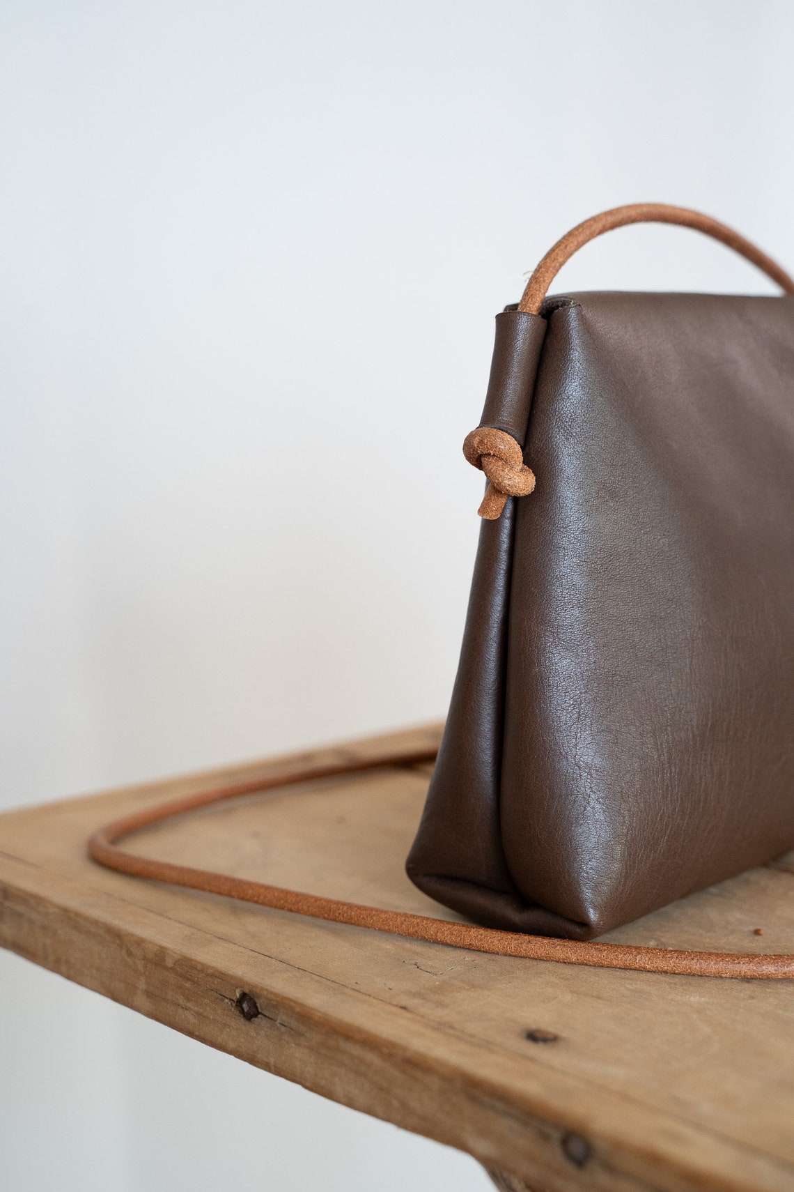 Dark Brown Leather Crossbody Minimalist Shoulder Bag Soft Handmade ...
