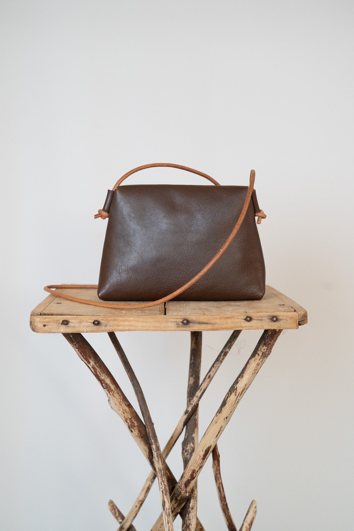 Dark Brown Leather Crossbody Minimalist Shoulder Bag Soft Handmade ...