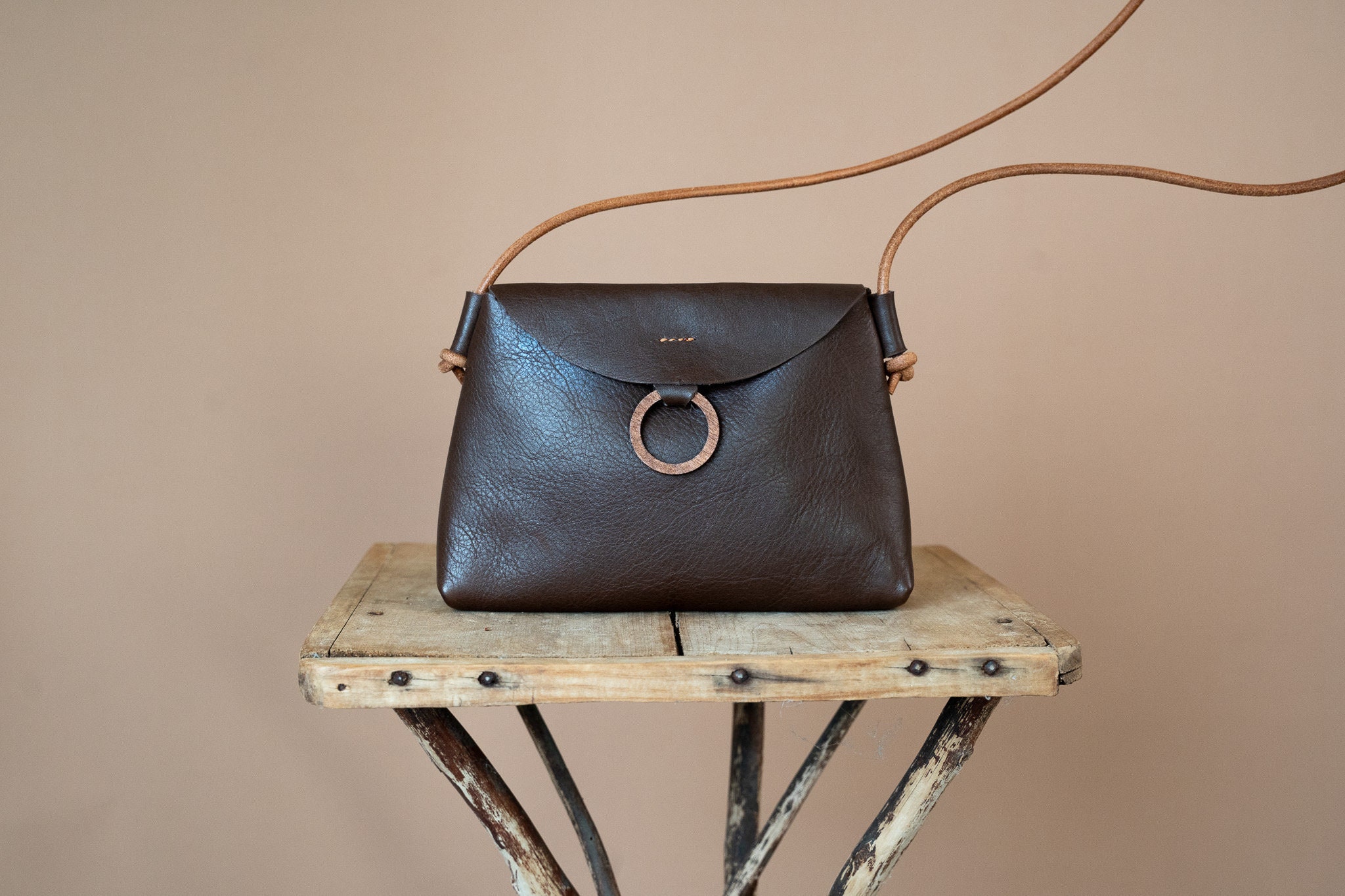 Dark Brown Leather Crossbody Minimalist Shoulder Bag Soft Handmade ...