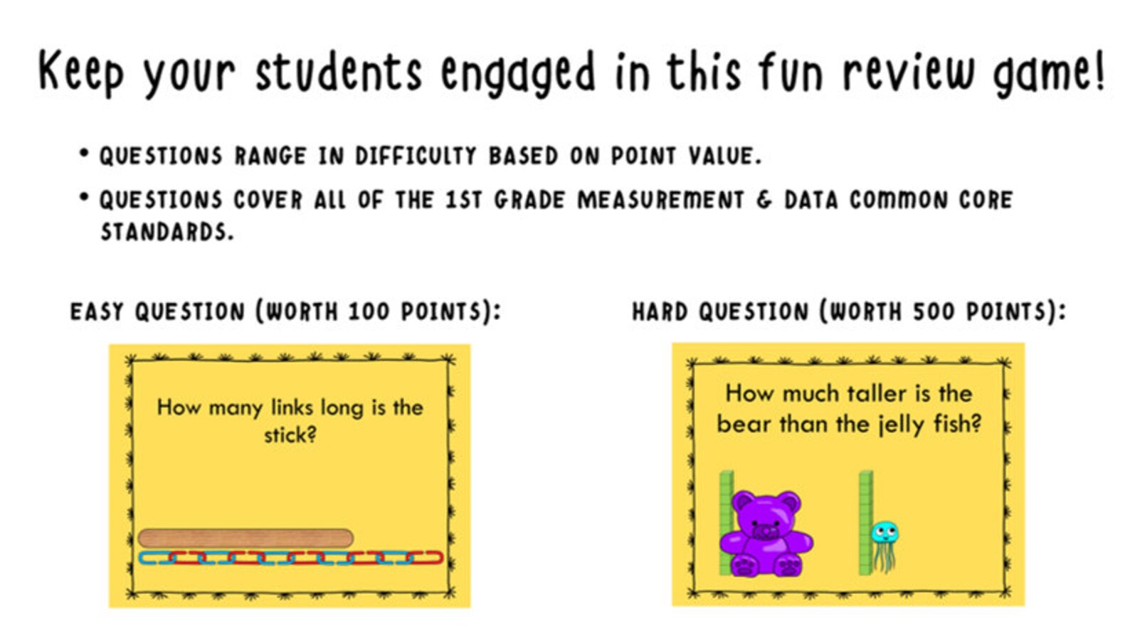 1st Grade Math Jeopardy: Measurement and Data | Fun Review Game ...
