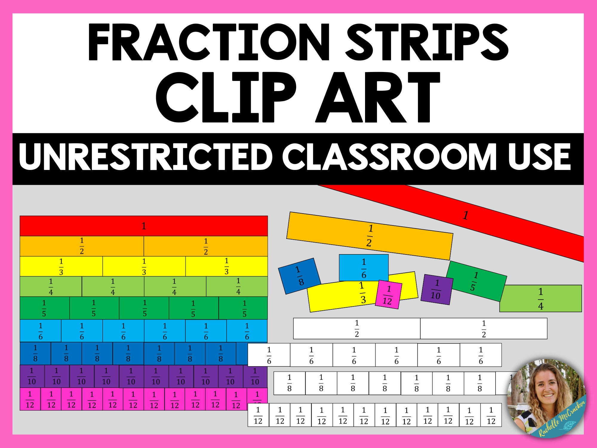 Fraction Strips, Bars & Tiles Clip Art - Math Clipart - Etsy