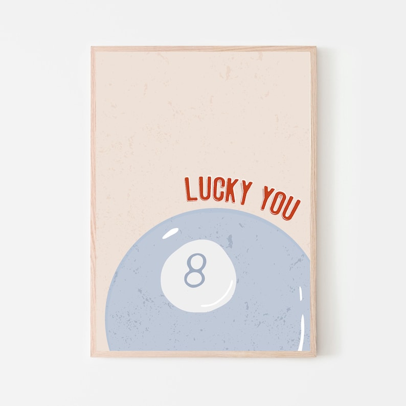 Printed Poster Lucky 8 Ball Bar Wall Art Vintage Dorm Room Decor Framed ...