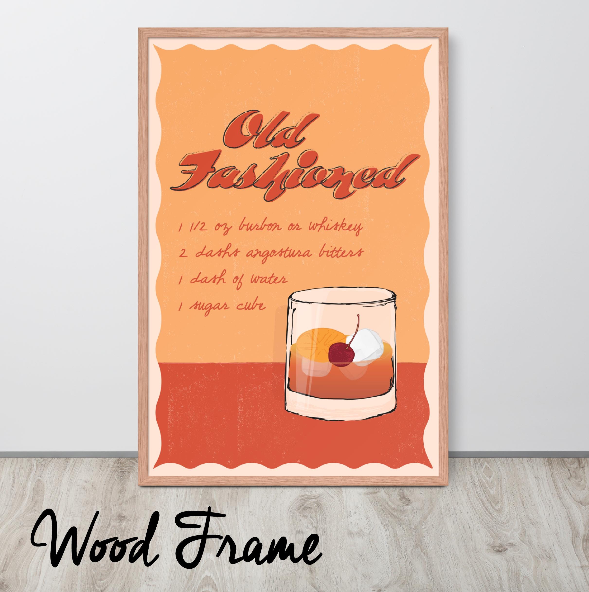 Old Fashioned Cocktail Poster Bar Wall Art Vintage Dorm Room Whiskey ...