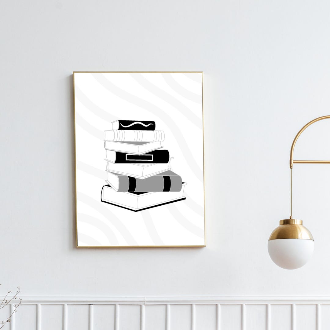 DIGITAL Print Book Stack Poster Printable Book Wall Art Bookish Decor ...