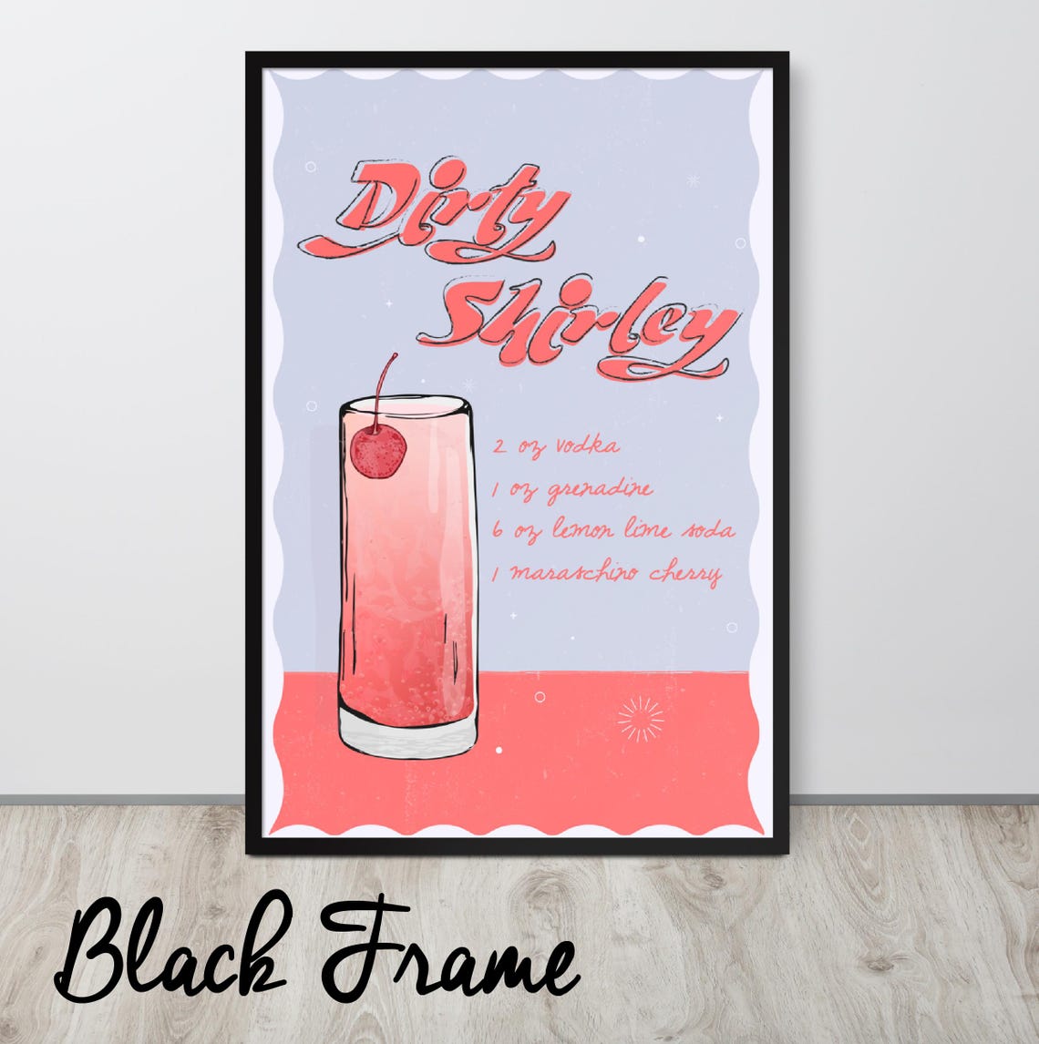 Dirty Shirley Cocktail Poster Bar Wall Art Vintage Dorm Room Coquette ...