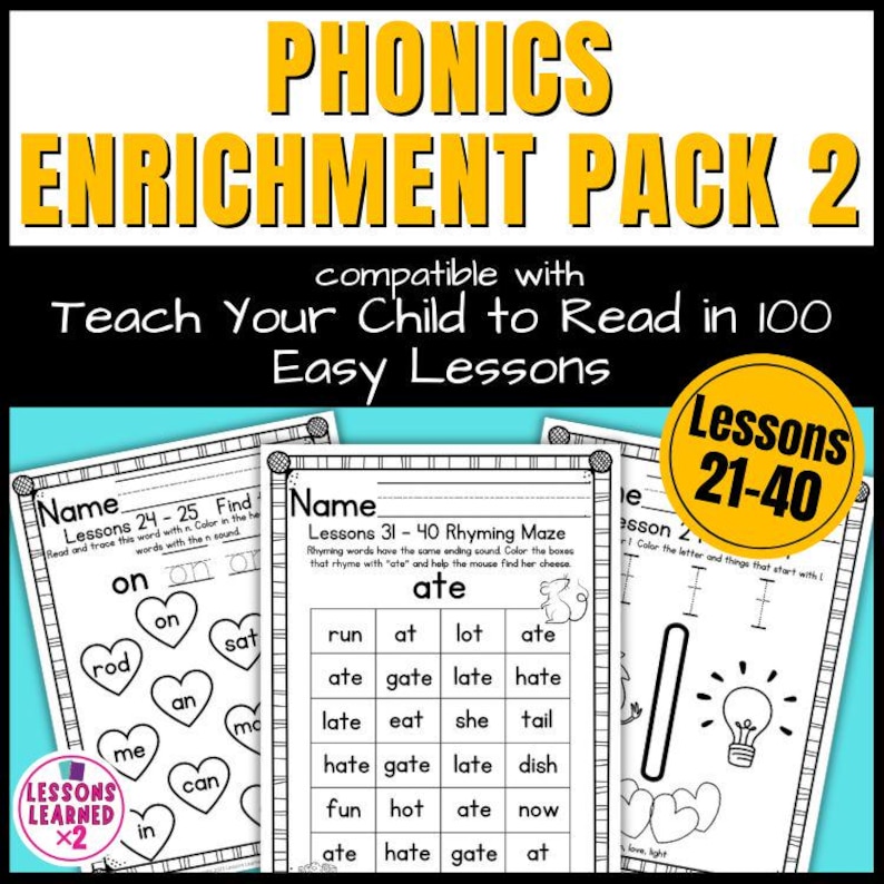 Teach Your Child to Read in 100 Easy Lessons Phonics Worksheets, Lessons 21-40, 100 Easy Lessons ...