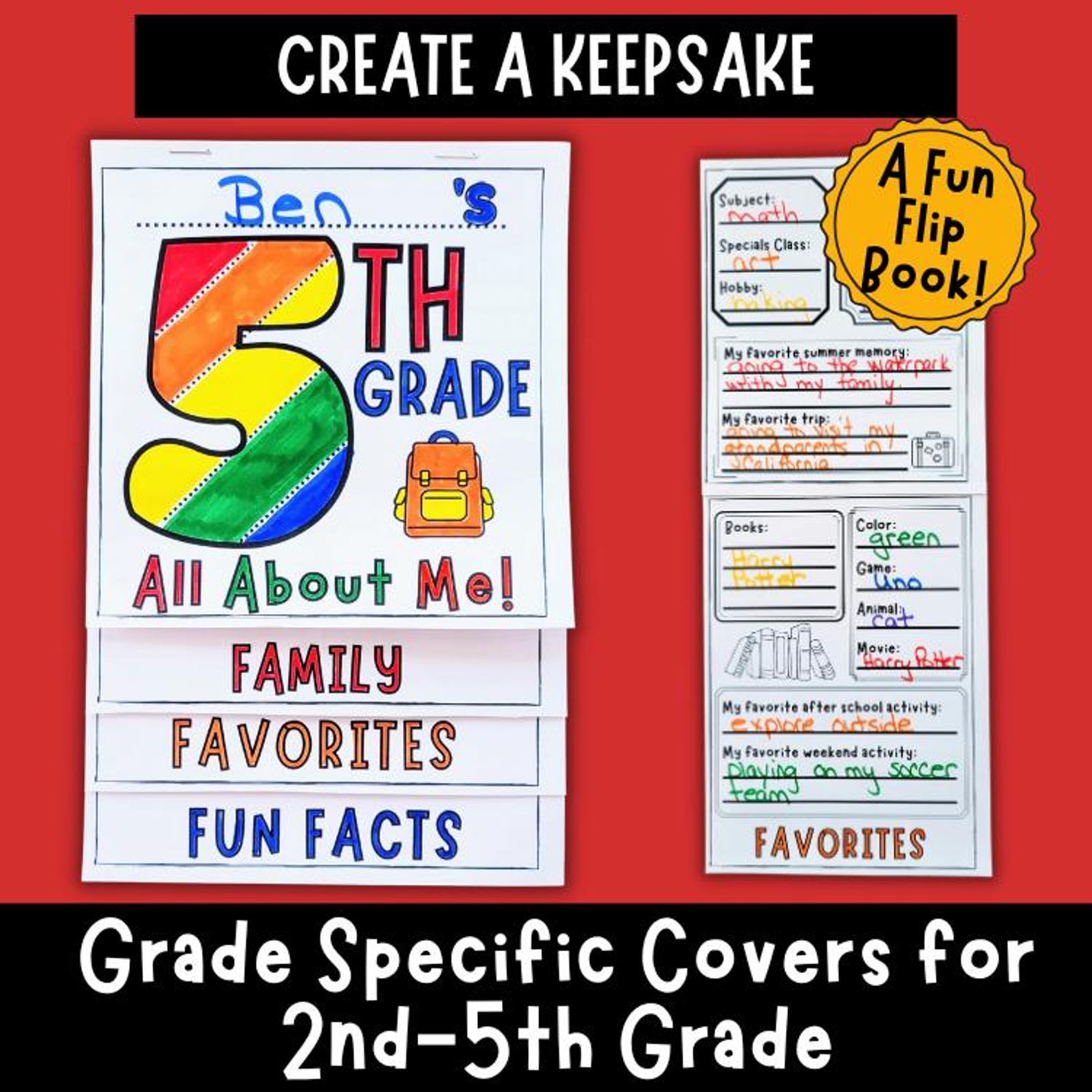All About Me Flip Book for 2nd 3rd 4th 5th Grade Students With Back to ...