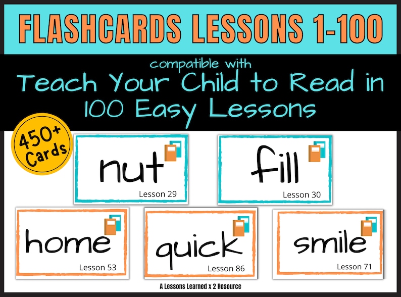 Teach Your Child to Read in 100 Easy Lessons, Flashcards for Lessons 1-100, Phonics Flashcard ...