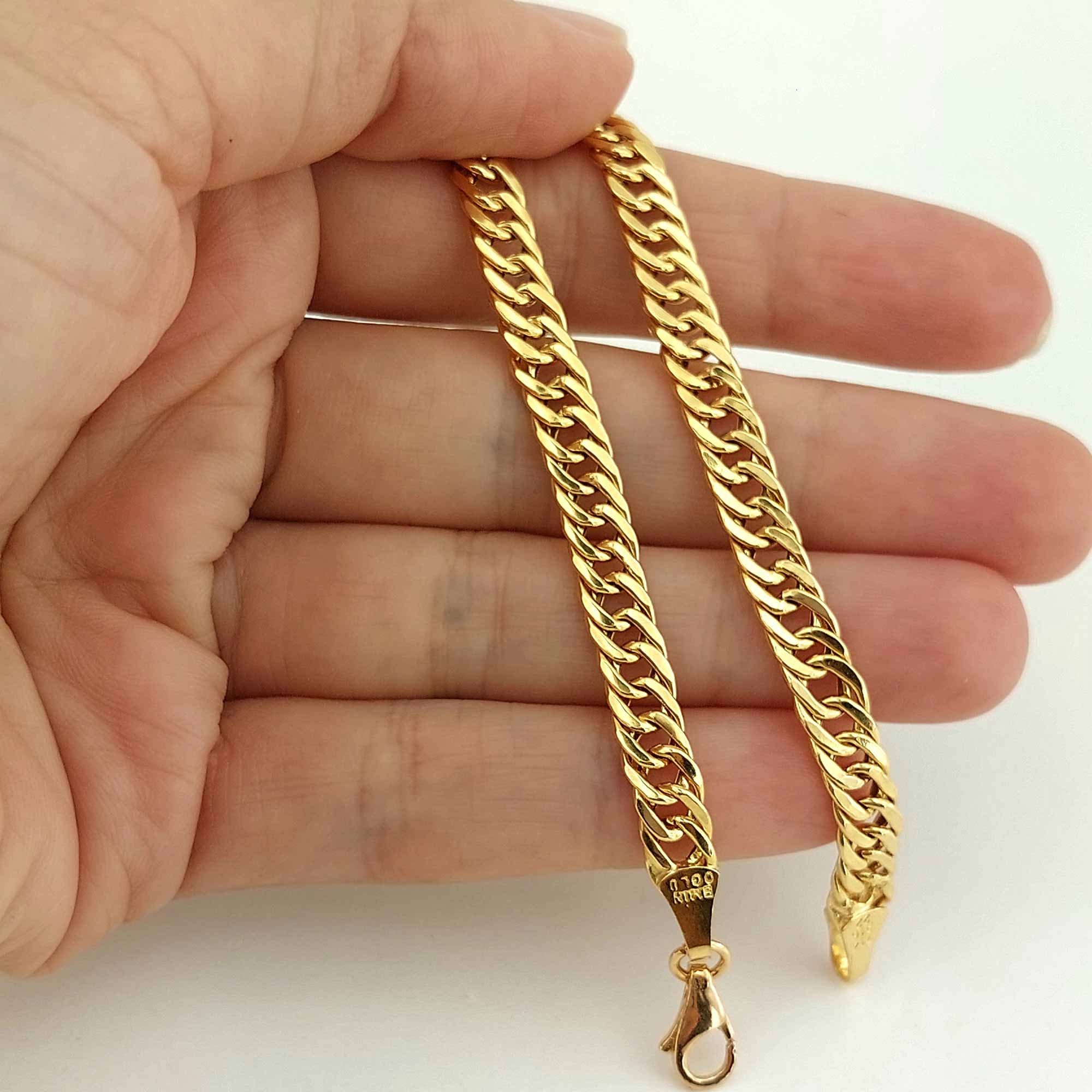 22K Real Gold Cuban Link Chain Bracelet - Men & Women Bracelet ...