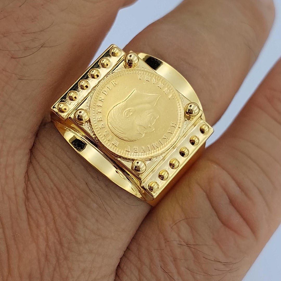22K & 14K Gold Ottoman Coin Men's Ring – Turkish Heritage Jewelry - Etsy