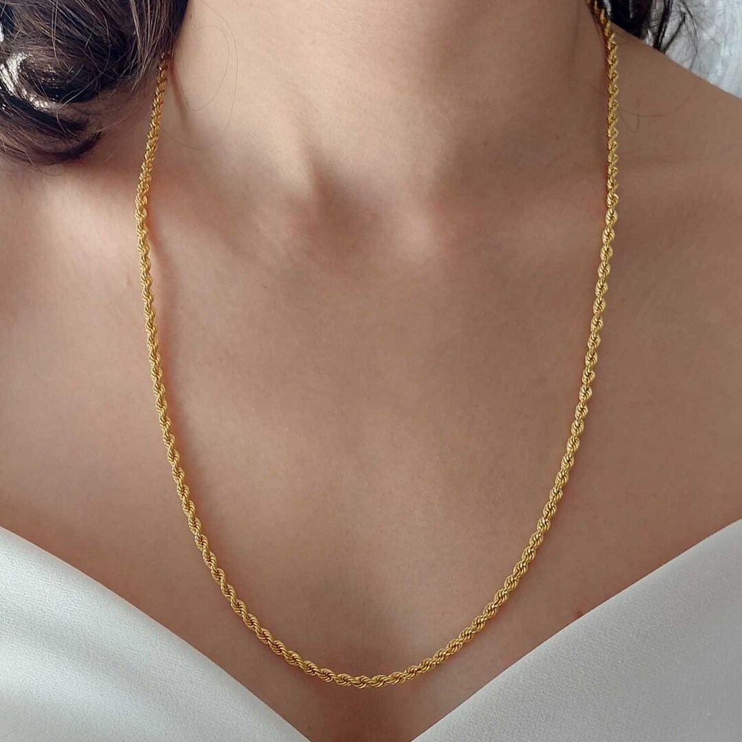22K Gold Rope Chain 3mm: Solid Unisex Twist Necklace - Etsy