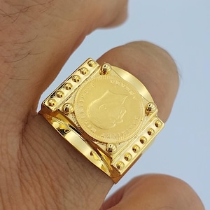 22K & 14K Gold Ottoman Coin Men's Ring – Turkish Heritage Jewelry - Etsy