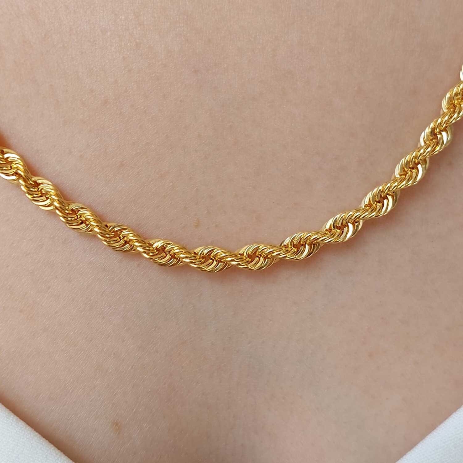 22K Real Gold Rope Chain 4mm / Real Gold Unisex Rope Chain /twist Chain ...