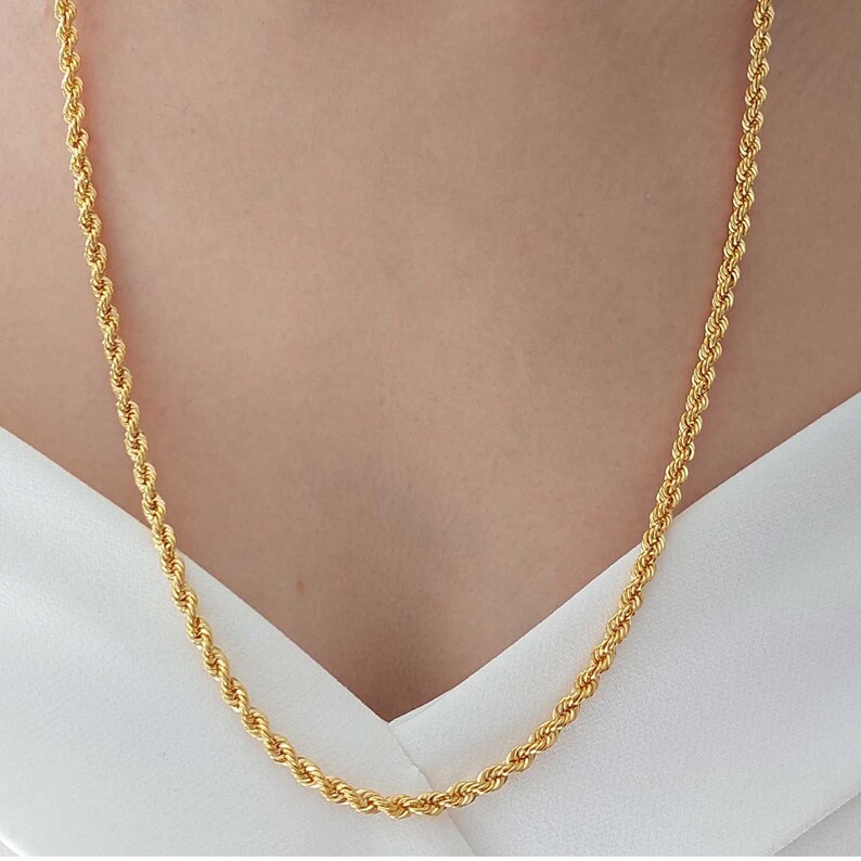 22K Real Gold Rope Chain 4mm / Real Gold Unisex Rope Chain /twist Chain ...
