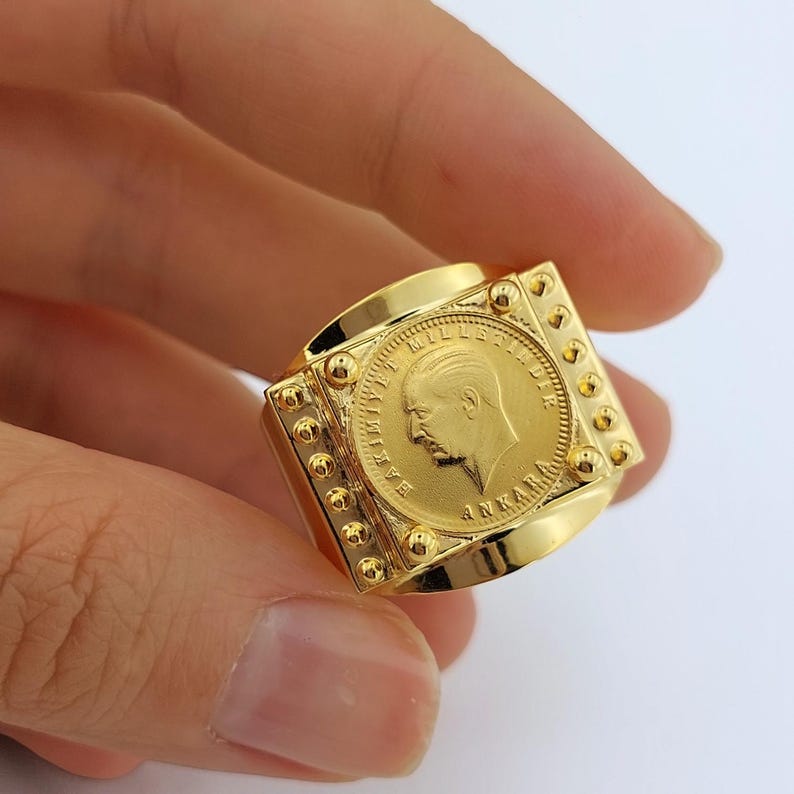 22K & 14K Gold Ottoman Coin Men's Ring – Turkish Heritage Jewelry - Etsy