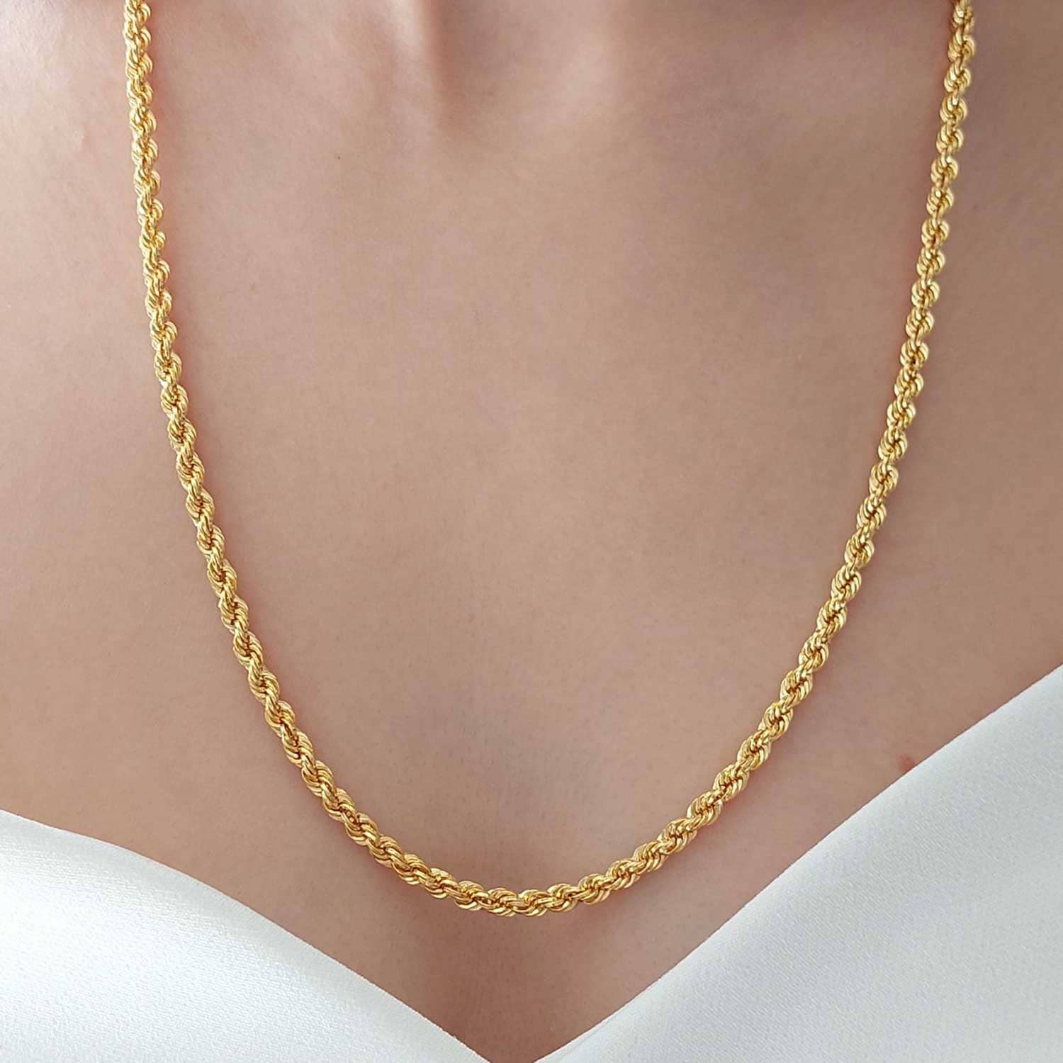 22K Real Gold Rope Chain 4mm / Real Gold Unisex Rope Chain /twist Chain ...