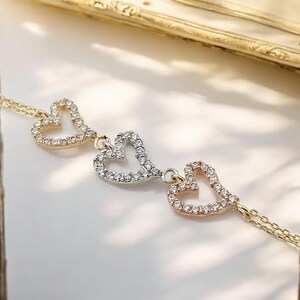 14K Gold Chain Heart Bracelet - Real Solid Gold Bracelet - Gift for Her ...