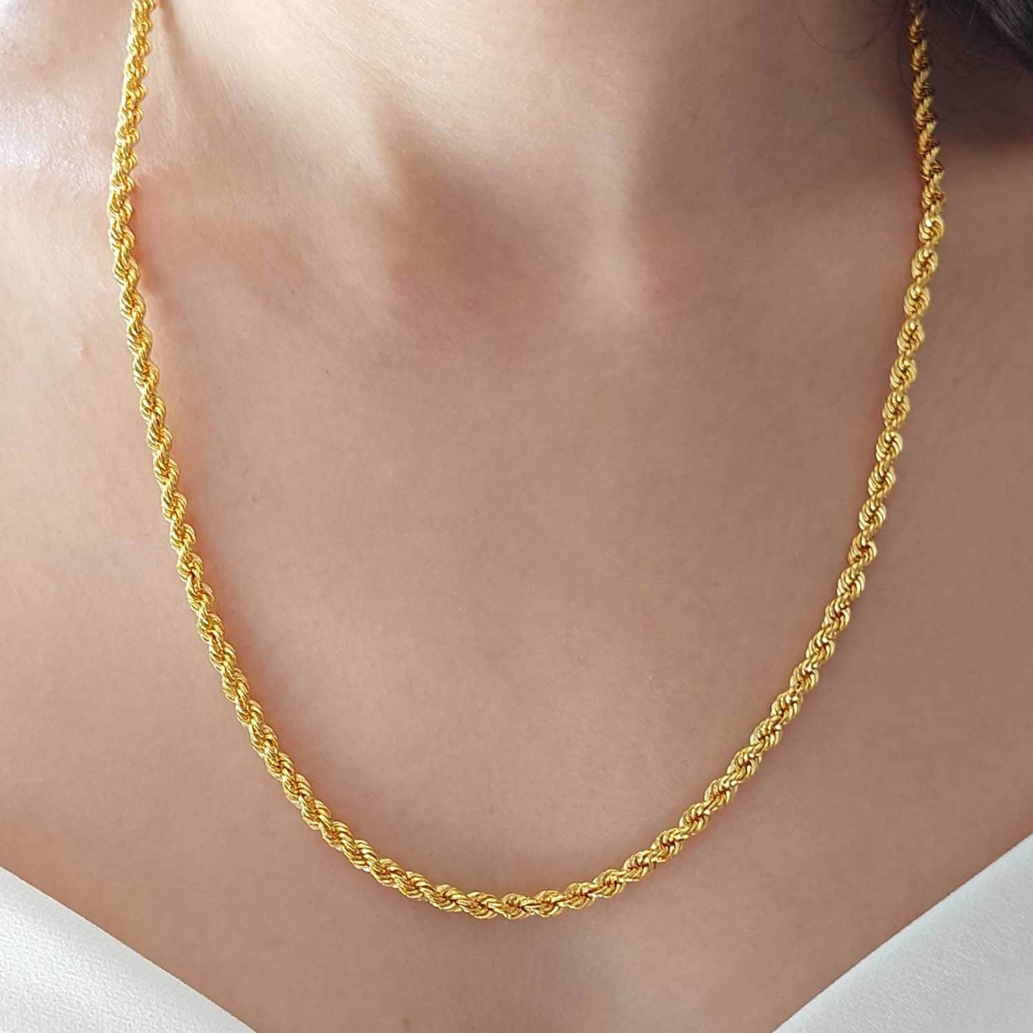 22K Real Gold Rope Chain 4mm / Real Gold Unisex Rope Chain /twist Chain ...