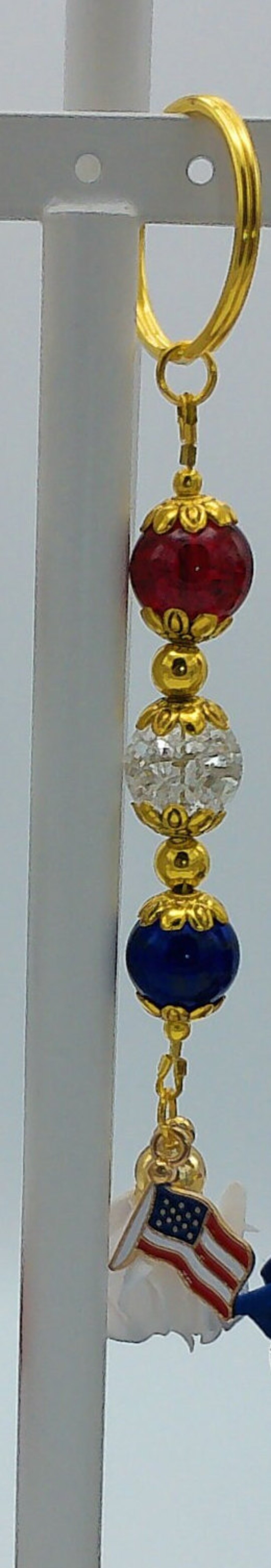 Red White and Blue Cracked Glass Beaded Key Chain With White - Etsy