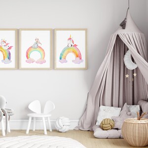 Unicorn Rainbow Nursery Print, Unicorns Cloud Wall Art, Unicorn ...