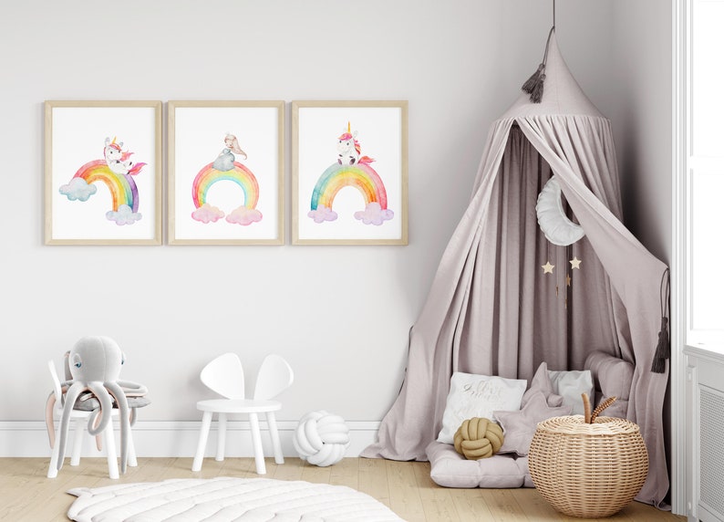 Unicorn Rainbow Nursery Print, Unicorns Cloud Wall Art, Unicorn ...