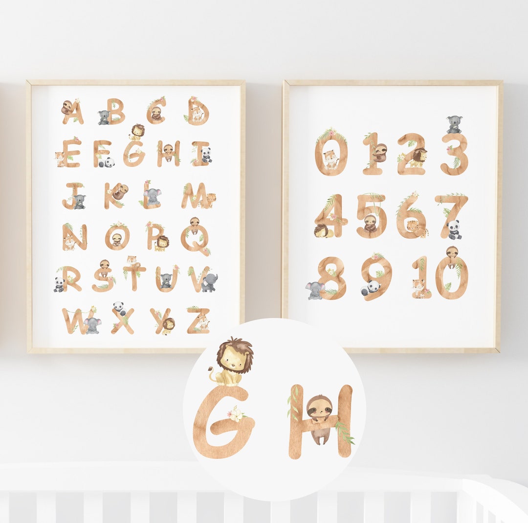 Safari Alphabet and Numbers Print ABC Nursery Wall Decor - Etsy