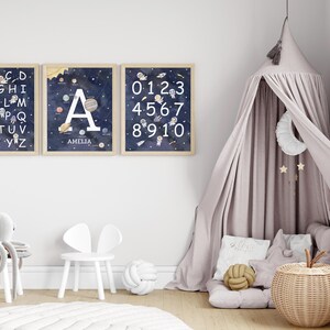 Custom Space Alphabet Numbers Print, Personalized Name Astronaut Animal ...