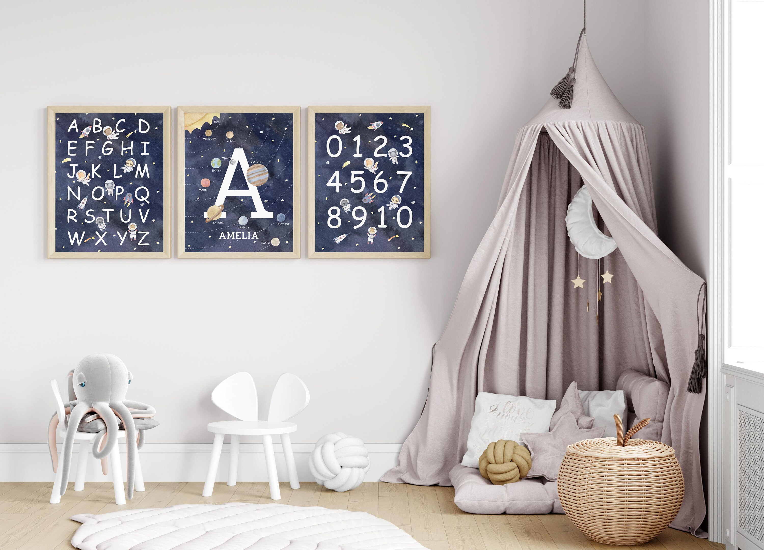 Custom Space Alphabet Numbers Print, Personalized Name Astronaut Animal ...