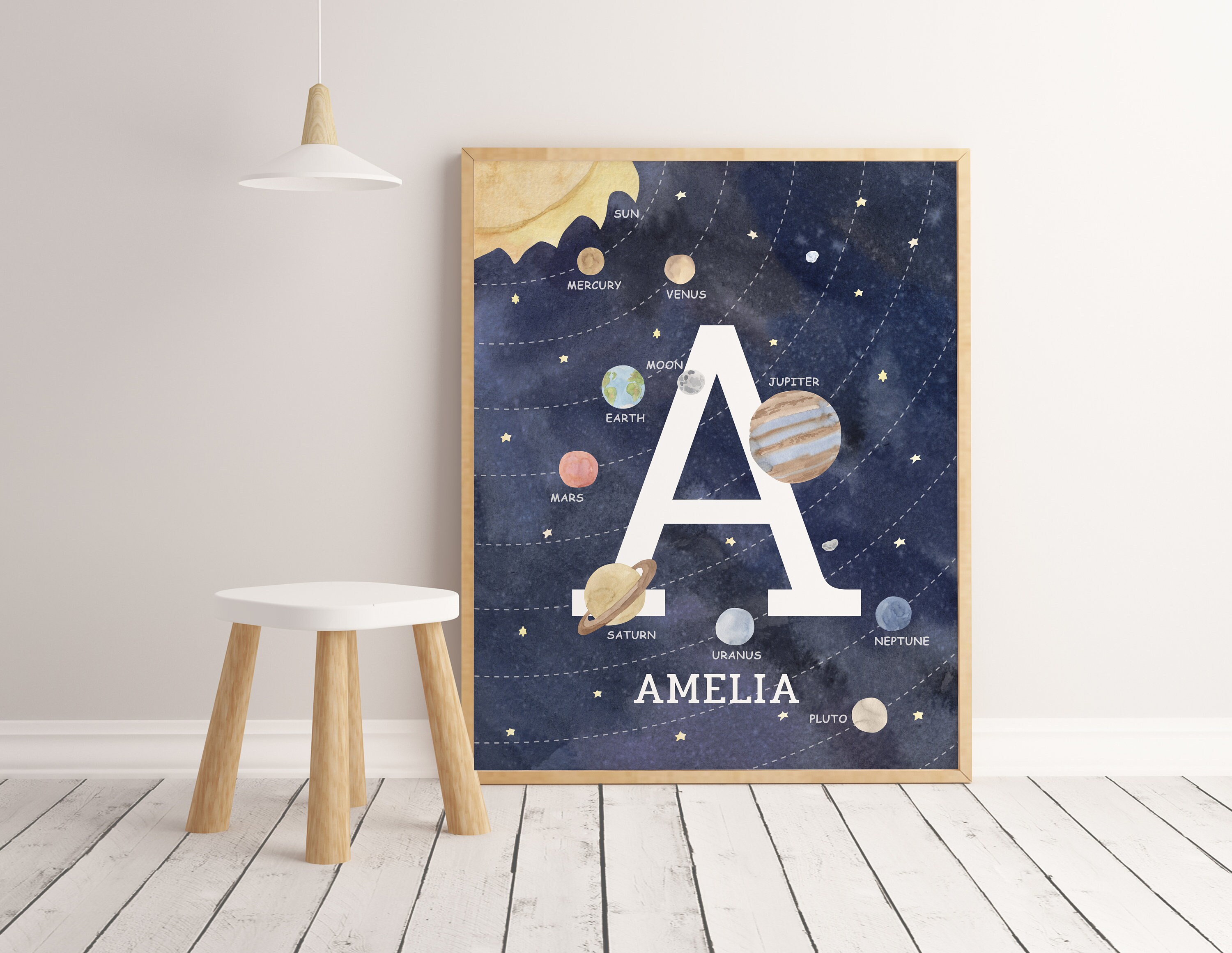 Custom Space Alphabet Numbers Print, Personalized Name Astronaut Animal ...
