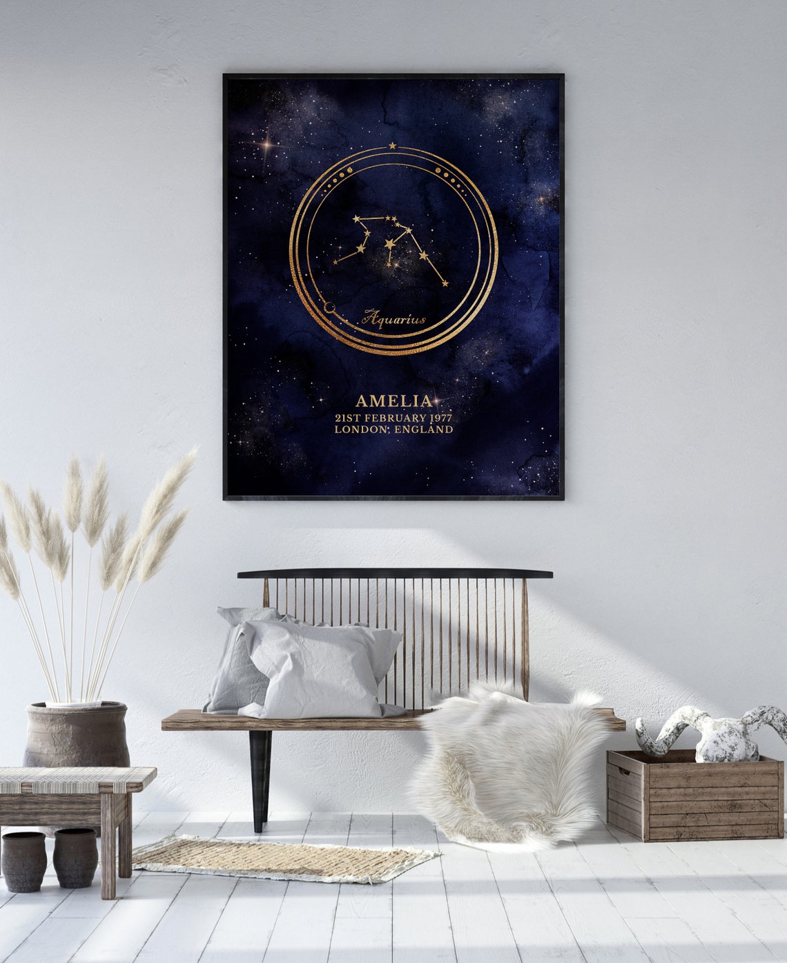 Personalized Zodiac Sign Print, Custom Constellation Gold Foil Wall ...