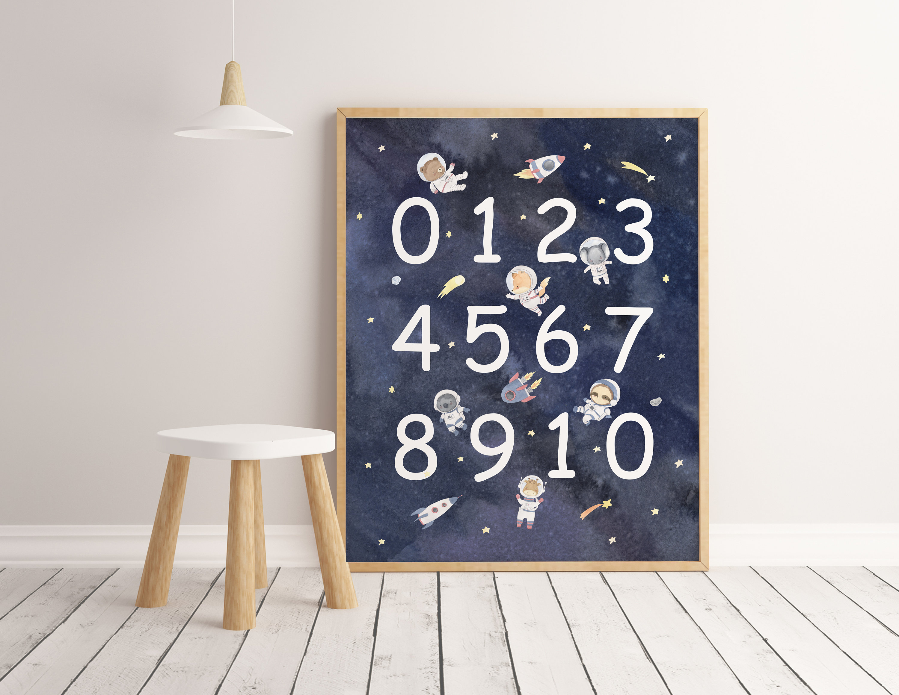 Custom Space Alphabet Numbers Print, Personalized Name Astronaut Animal ...