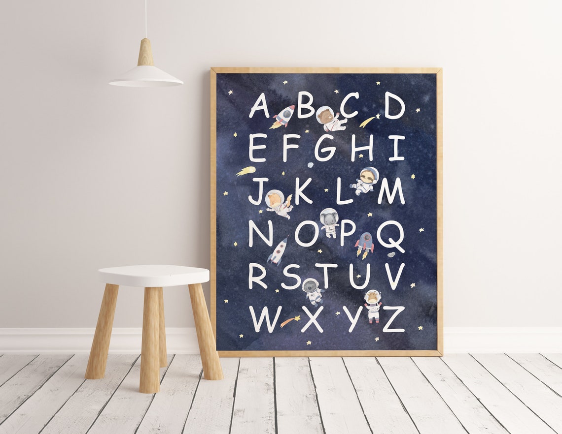 Custom Space Alphabet Numbers Print, Personalized Name Astronaut Animal ...