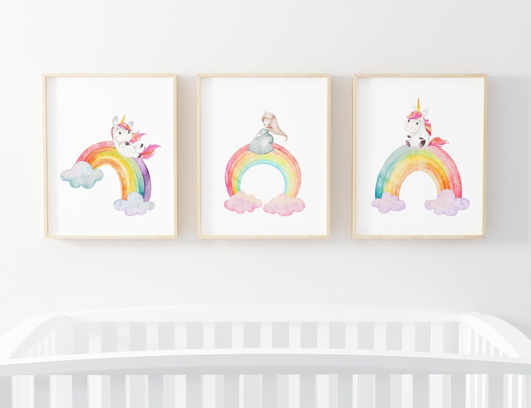 Unicorn Rainbow Nursery Print, Unicorns Cloud Wall Art, Unicorn ...