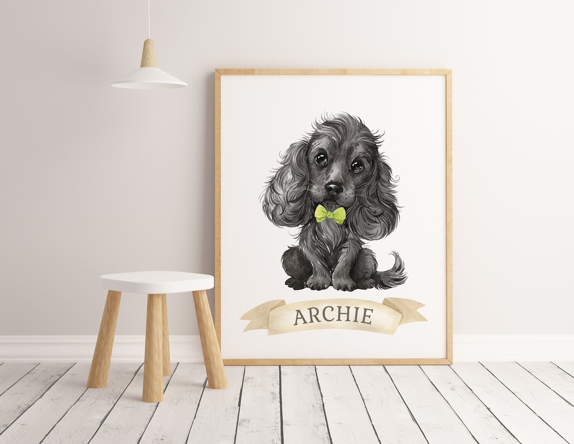 Custom Cocker Spaniel Dog Print, Personalized Cocker Spaniel Puppy Wall ...
