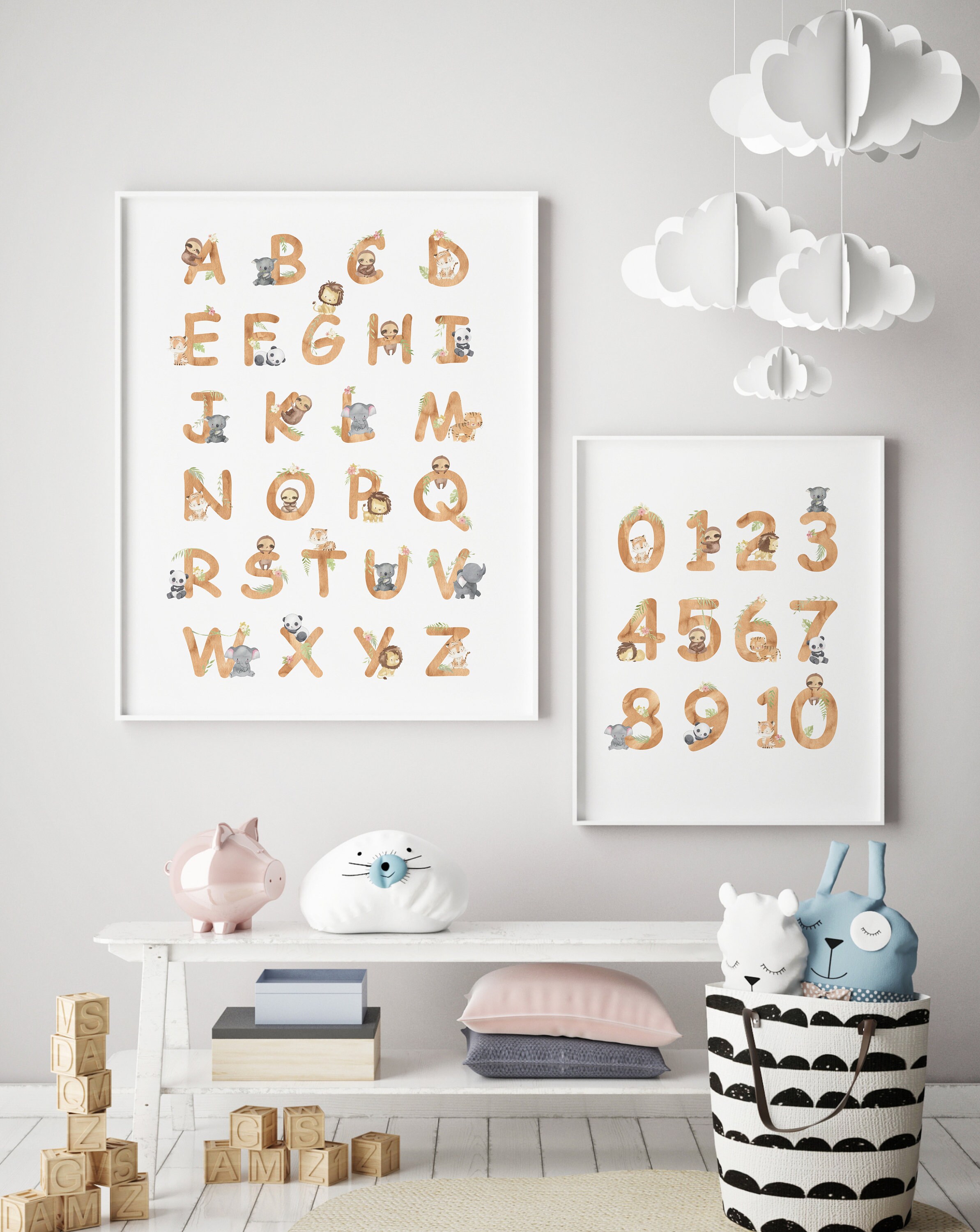 Safari Alphabet and Numbers Print, ABC Nursery Wall Decor, Neutral ...