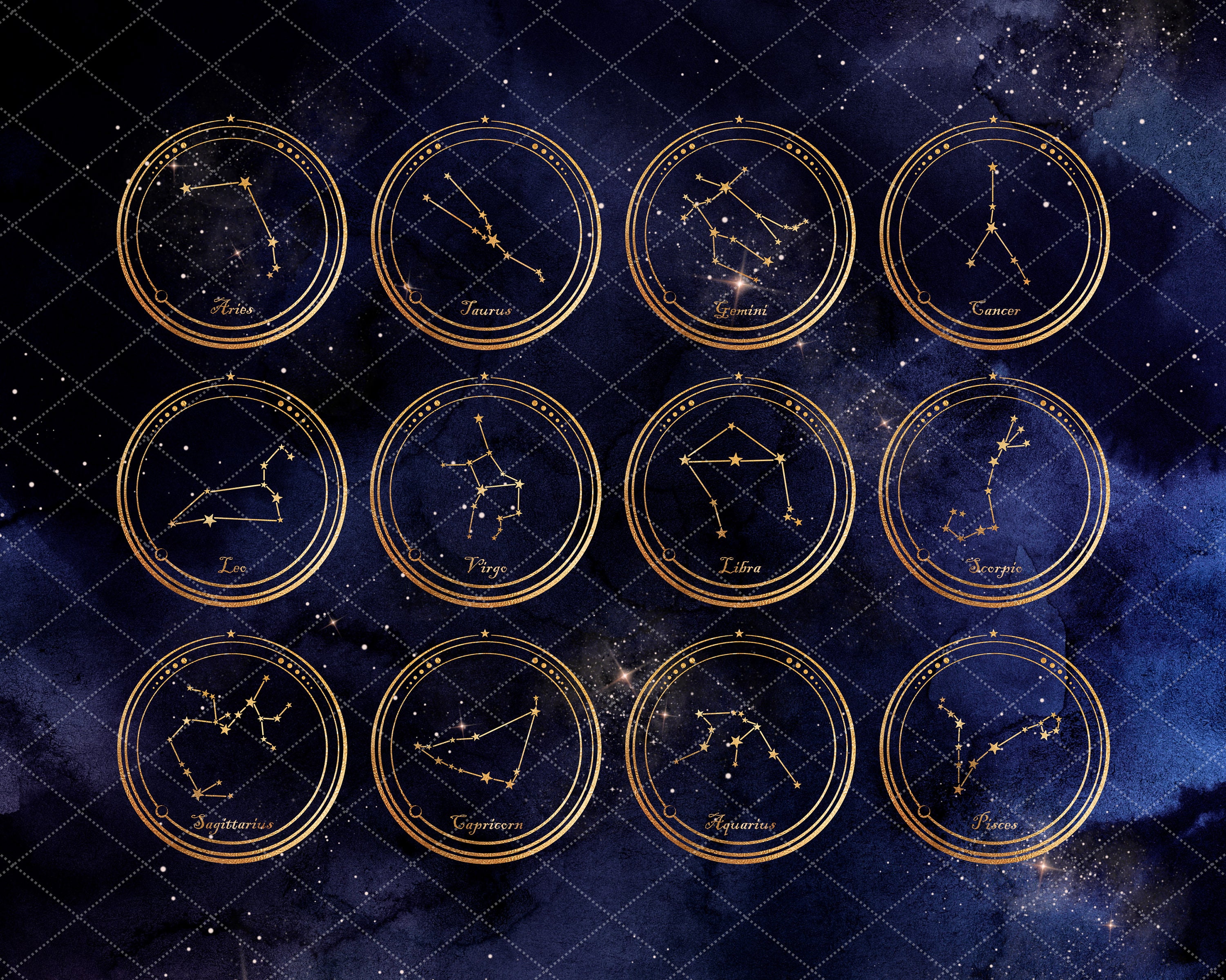Personalized Zodiac Sign Print, Custom Constellation Gold Foil Wall ...