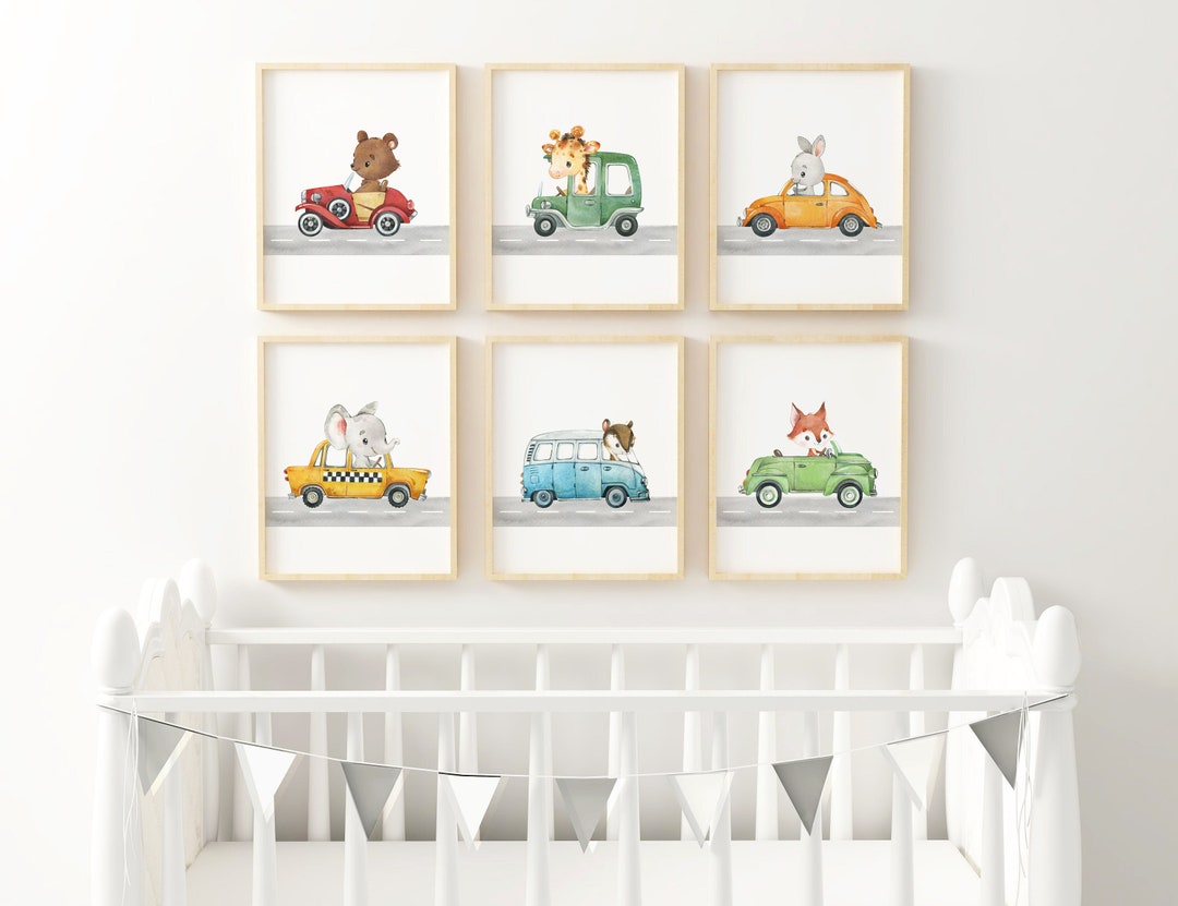 Animal Drive Car Print, Animals Transport Nursery Wall Decor, Animal ...