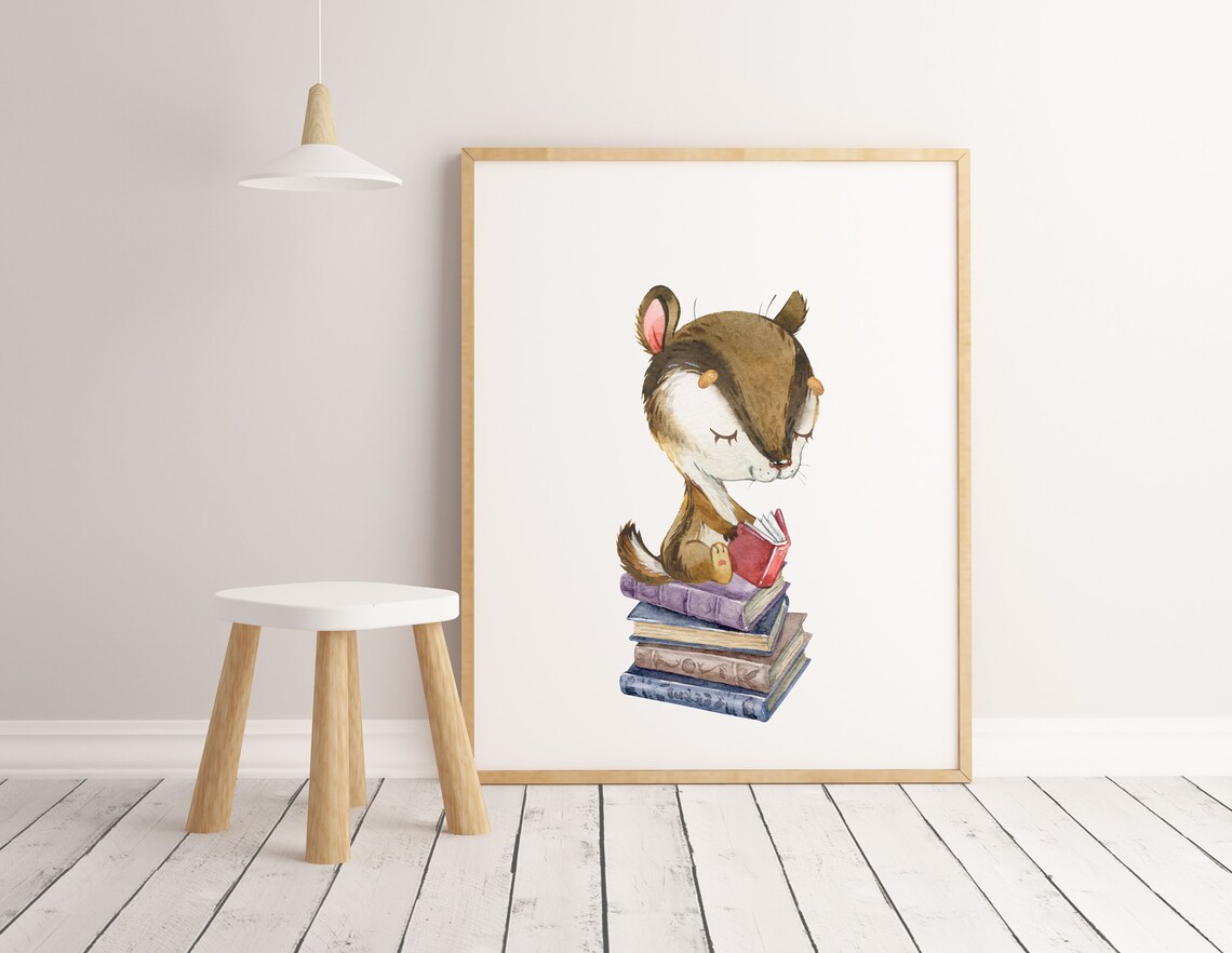 Animals Reading Prints, Animal and Book Nursery Wall Decor, Animal ...