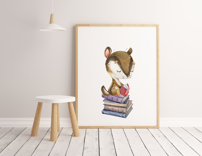 Animals Reading Prints, Animal and Book Nursery Wall Decor, Animal ...