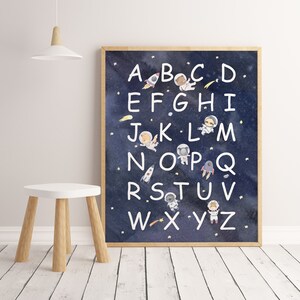 Space Animal ABC and Numbers Print, Astronaut Animal Alphabet Wall Art ...