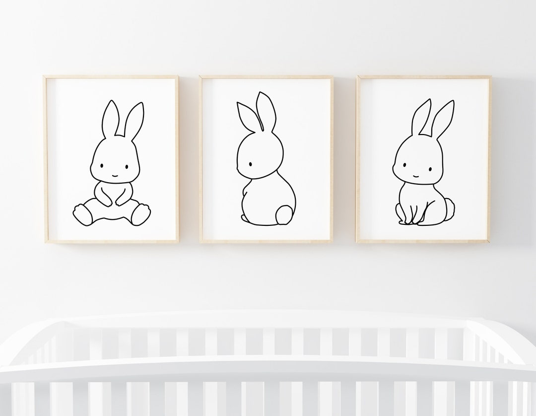 Bunny Line Drawing Print, Rabbit Line Art Nursery Wall Decor, Line ...