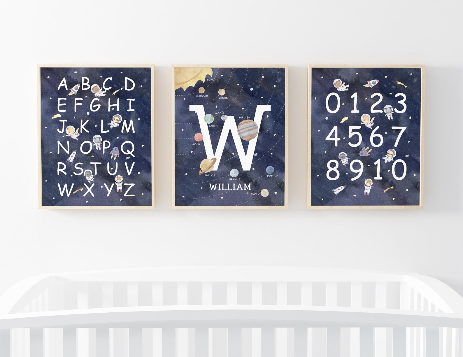 Custom Space Alphabet Numbers Print, Personalized Name Astronaut Animal ...