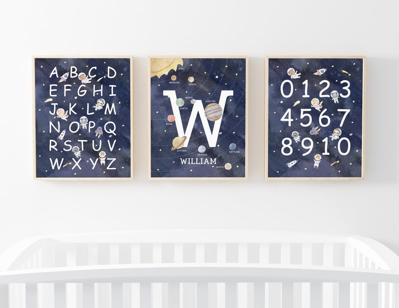 Custom Space Alphabet Numbers Print, Personalized Name Astronaut Animal ...