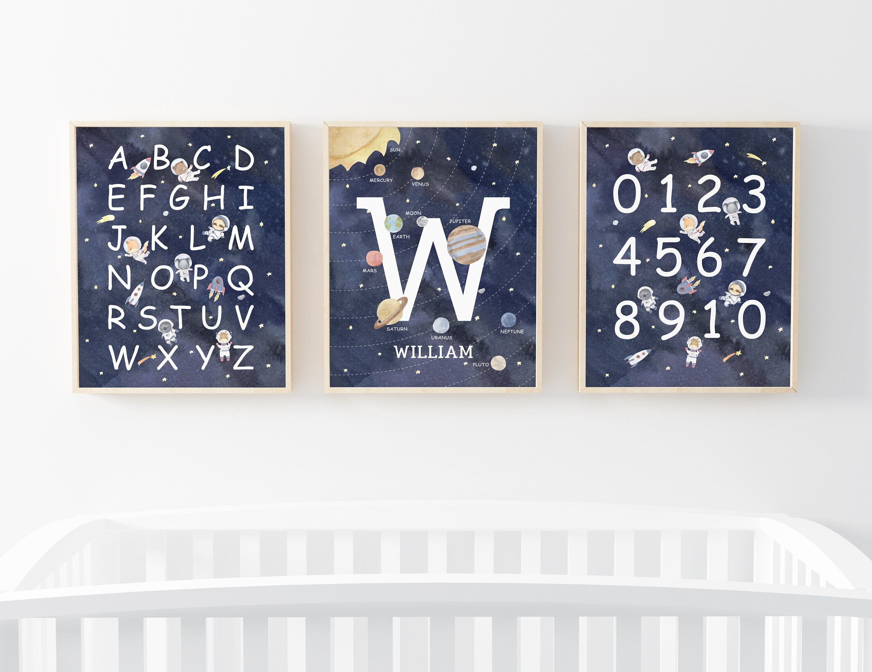 Custom Space Alphabet Numbers Print, Personalized Name Astronaut Animal ...