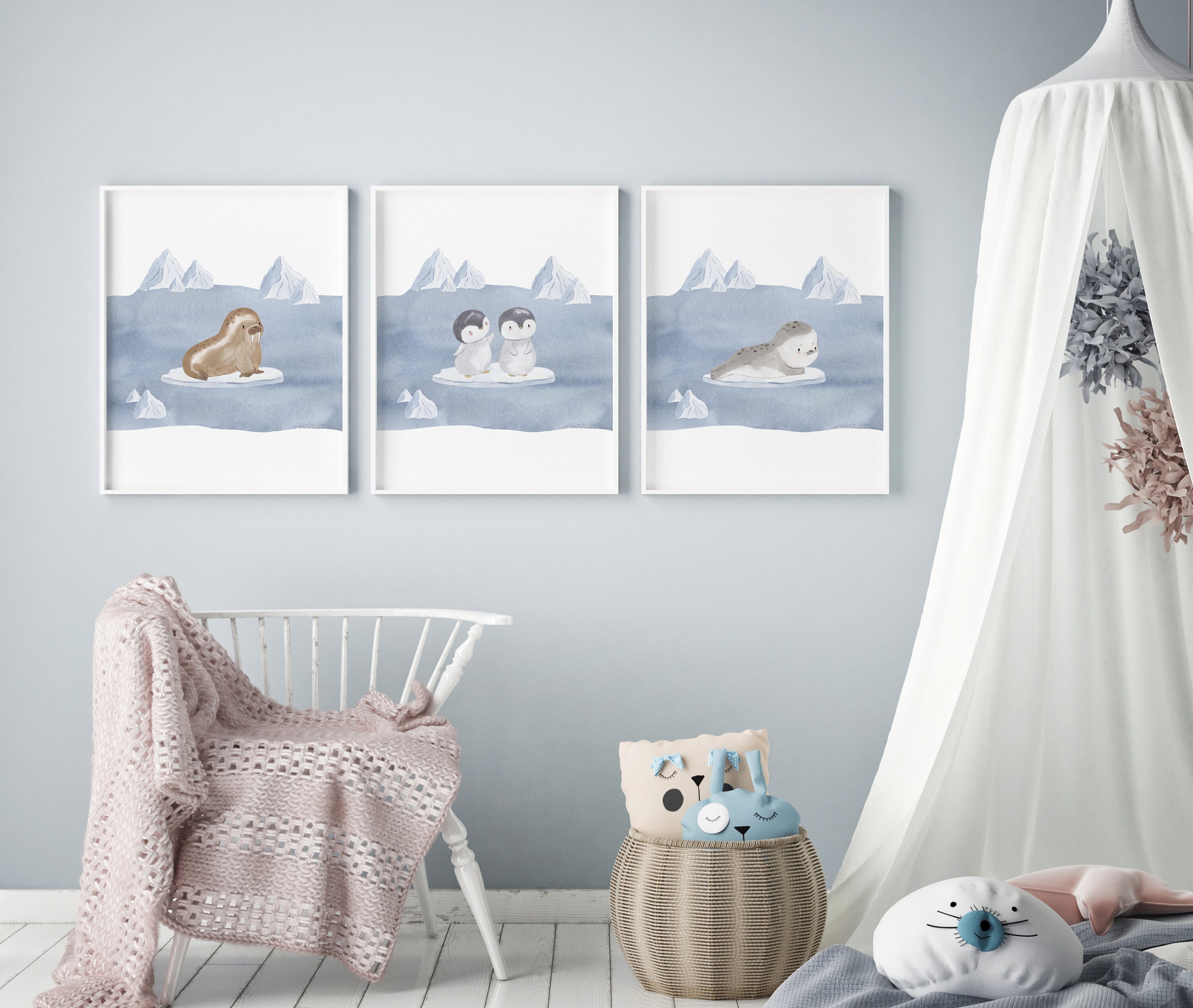 Arctic Animals Print Nursery Wall Art Animals in Snow Print - Etsy