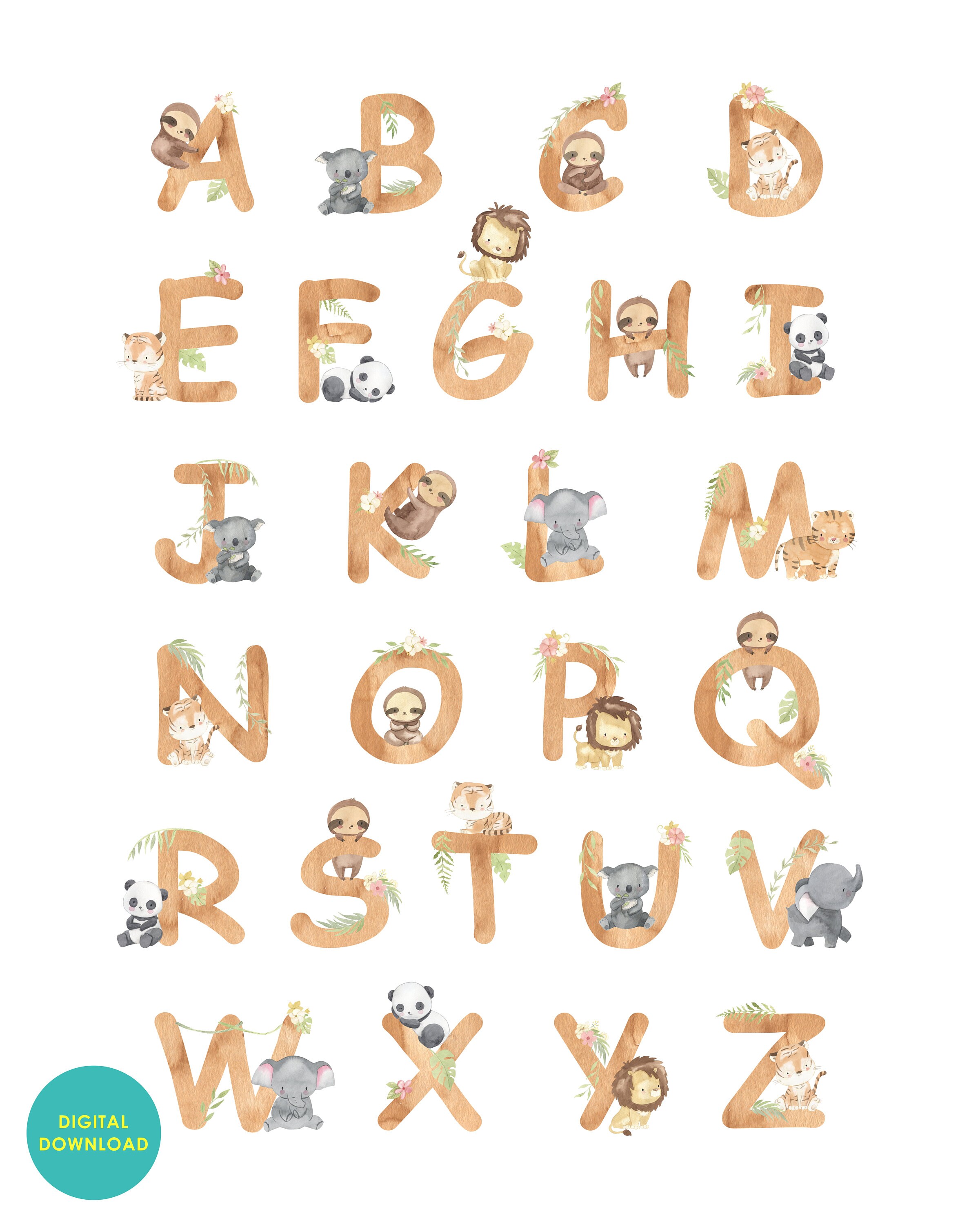 Safari Alphabet and Numbers Print, ABC Nursery Wall Decor, Neutral ...