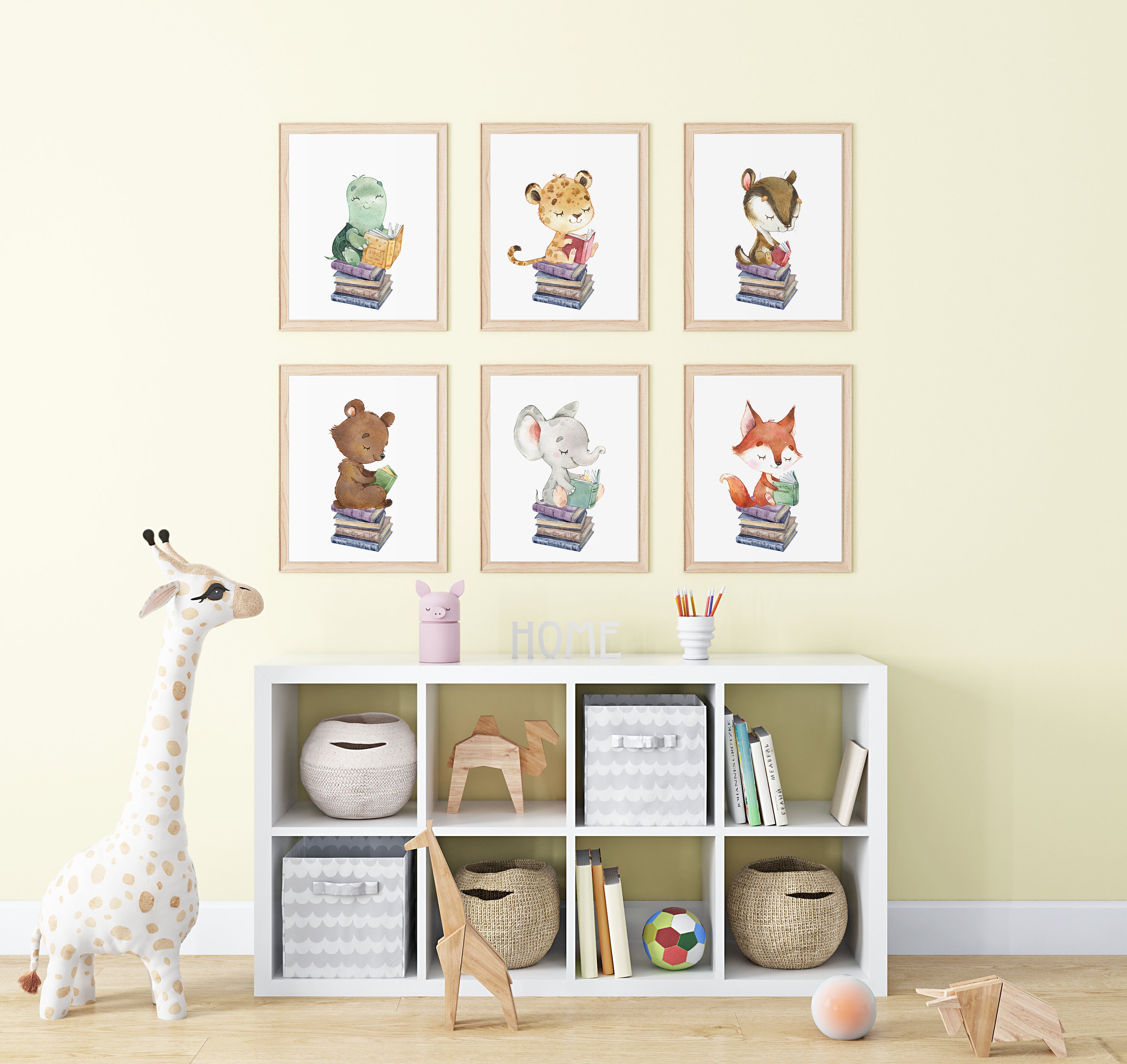 Animals Reading Prints, Animal and Book Nursery Wall Decor, Animal ...
