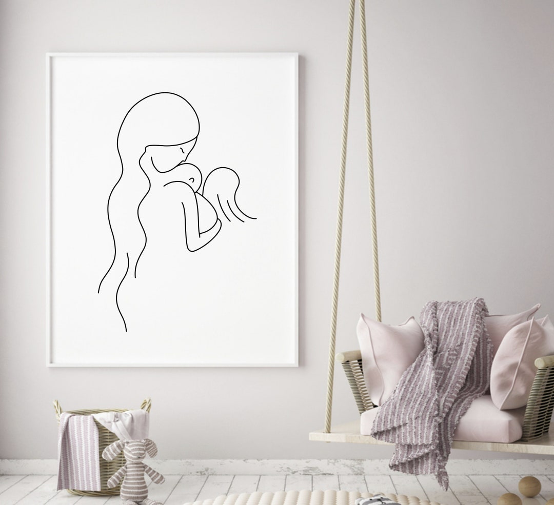Mother Angel Baby Line Drawing Print Abstract Mommy Line Art - Etsy