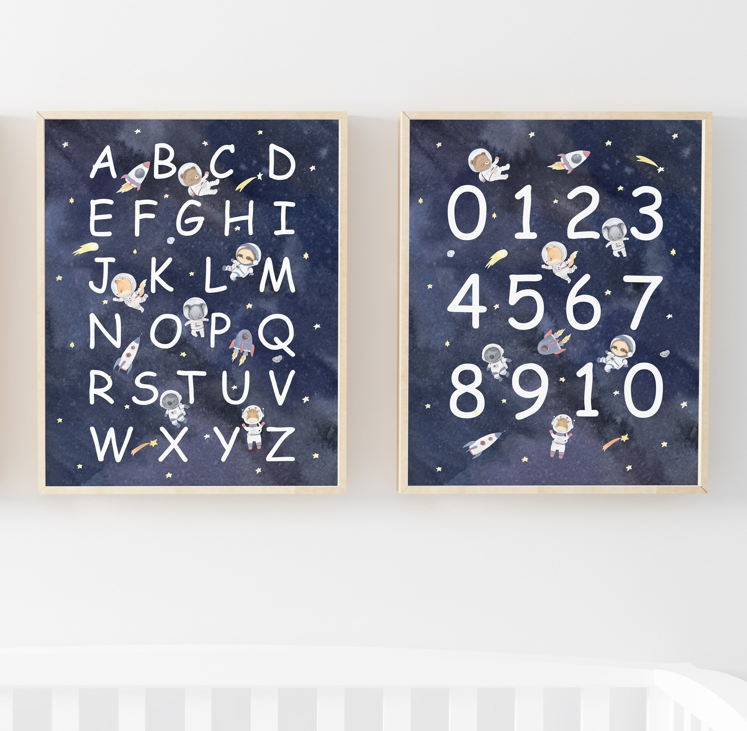 Space Animal ABC and Numbers Print, Astronaut Animal Alphabet Wall Art ...