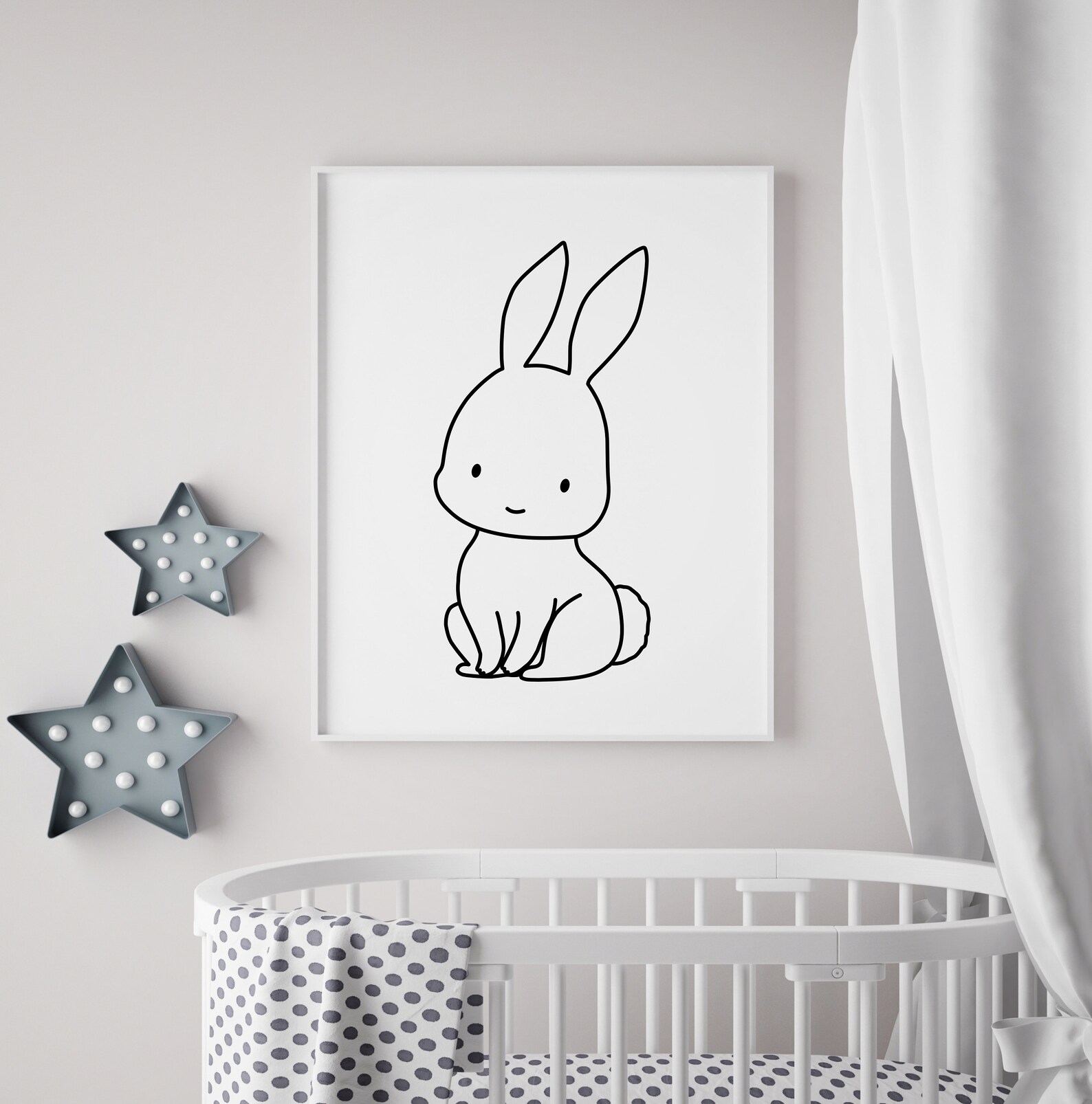 Bunny Line Drawing Print, Rabbit Line Art Nursery Wall Decor, Line ...